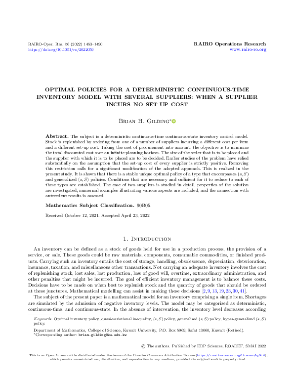 (PDF) Optimal policies for a deterministic continuous-time inventory model with several ...
