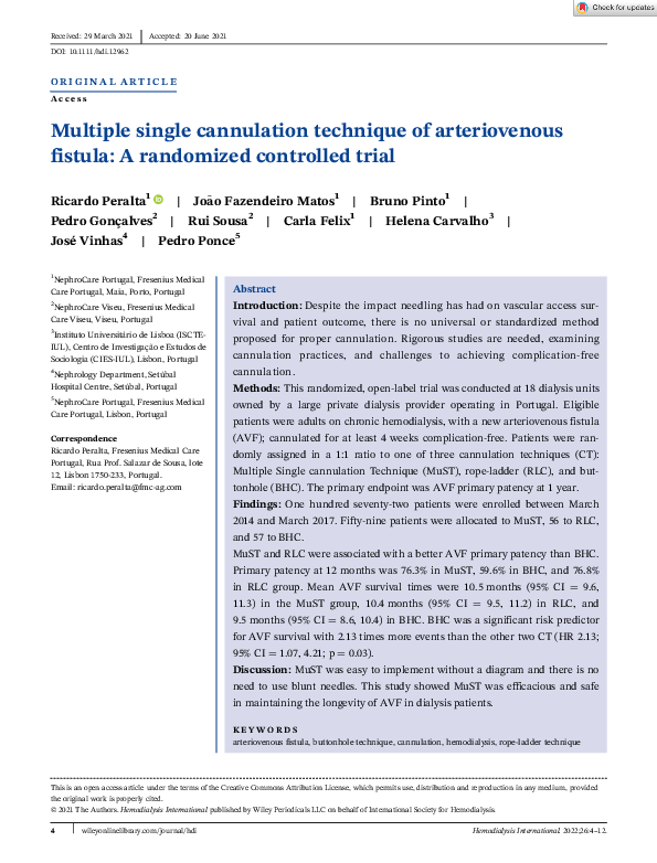 (PDF) Multiple single cannulation technique of arteriovenous fistula: A ...