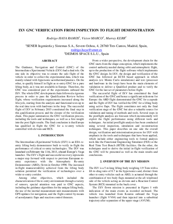 (PDF) Ixv GNC Verification from Inspection to Flight Demonstration ...