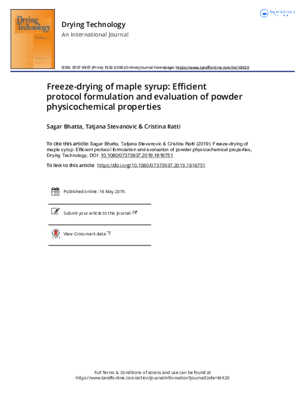 (PDF) Freeze-drying of maple syrup: Efficient protocol formulation and ...