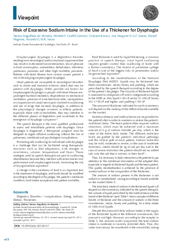 (PDF) Risk of Excessive Sodium Intake in the Use of a Thickener for ...