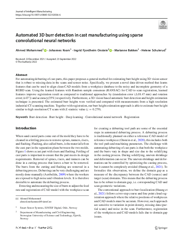 (PDF) Automated 3D burr detection in cast manufacturing using sparse ...