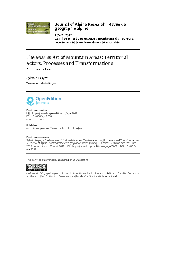 (PDF) The Mise en Art of Mountain Areas: Territorial Actors, Processes and Transformations