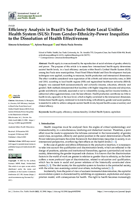 (PDF) Health Equity and Efficiency in São Paulo's Unified Health System