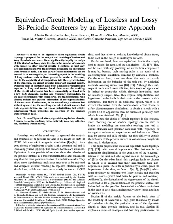 (PDF) Equivalent-Circuit Modeling of Lossless and Lossy Bi-Periodic Scatterers by an Eigenstate ...
