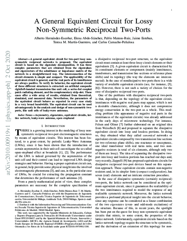 (PDF) A General Equivalent Circuit for Lossy Non-Symmetric Reciprocal ...