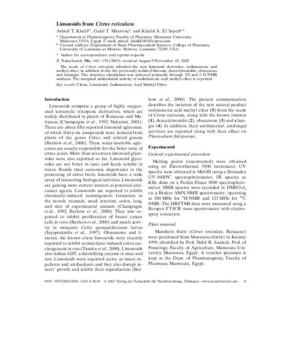 (PDF) Limonoids from Citrus reticulata