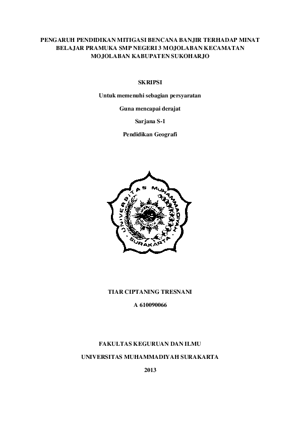 (PDF) Pengaruh Pendidikan Mitigasi Bencana Banjir Terhadap MinatBelajar ...