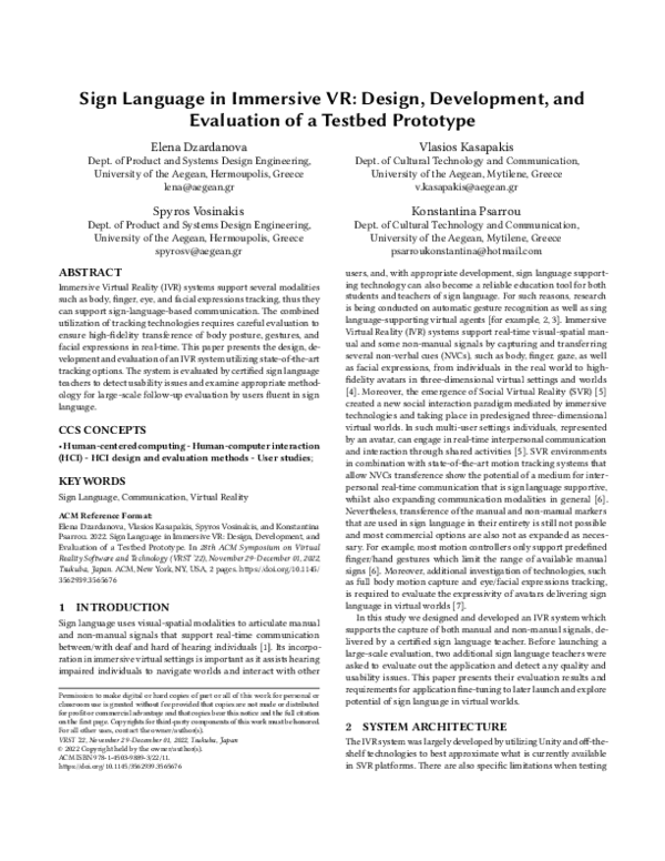 (PDF) Sign Language in Immersive VR: Design, Development, and ...