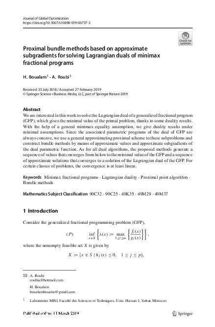 Pdf Proximal Bundle Methods Based On Approximate Subgradients For Solving Lagrangian Duals Of