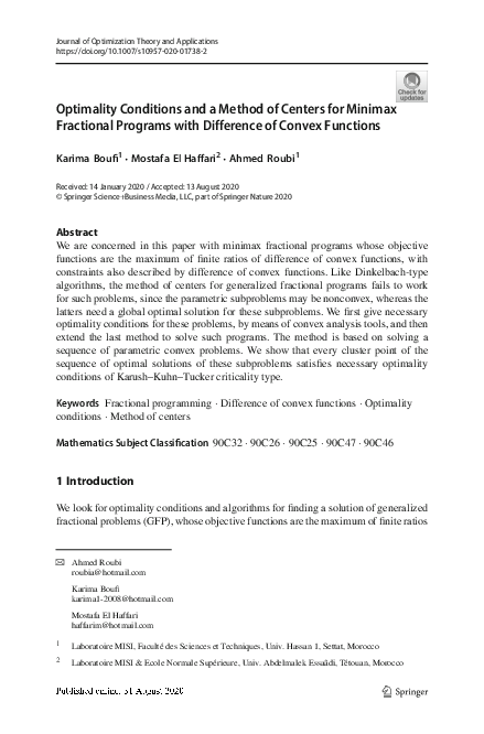 (PDF) Optimality Conditions and a Method of Centers for Minimax ...