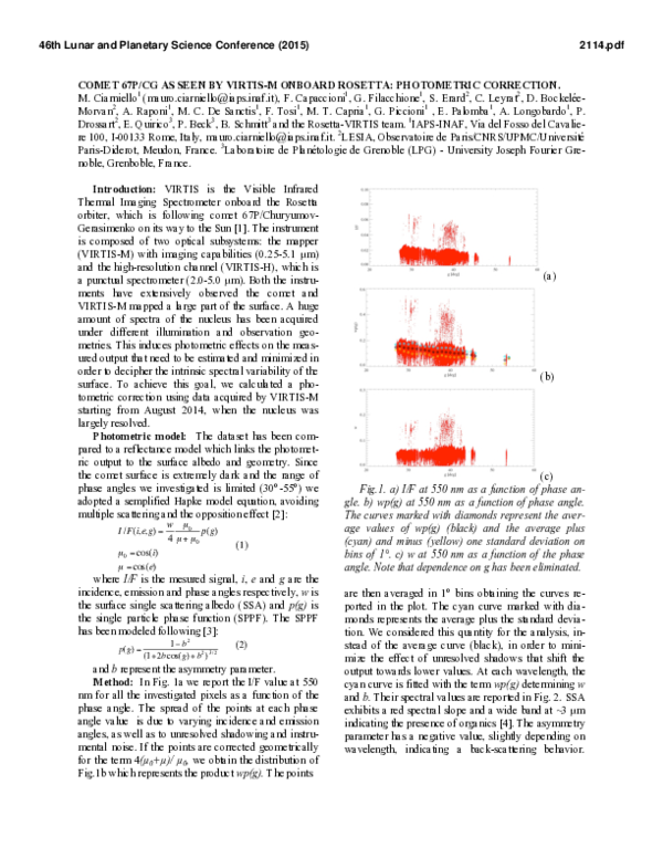 (PDF) Comet 67P/CG as Seen by VIRTIS-M Onboard Rosetta: Photometric ...
