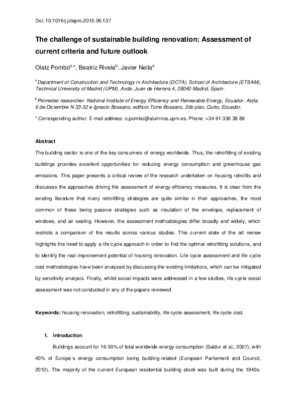(PDF) The challenge of sustainable building renovation: assessment of current criteria and ...