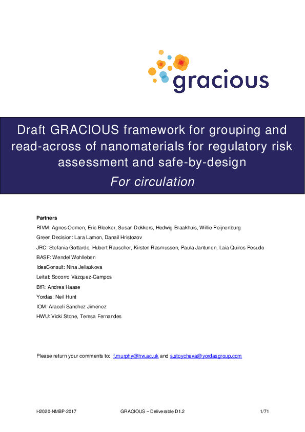 (PDF) Draft GRACIOUS framework for grouping and read-across of nanomaterials for regulatory risk ...