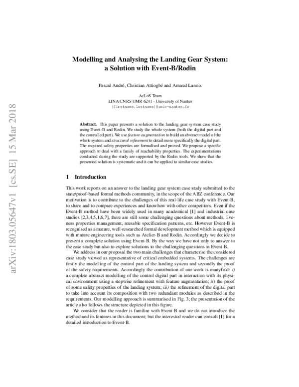 (PDF) Modelling and Analysing the Landing Gear System: a Solution with ...