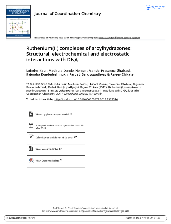 (PDF) Ruthenium(II) complexes of aroylhydrazones: structural, electrochemical and electrostatic ...