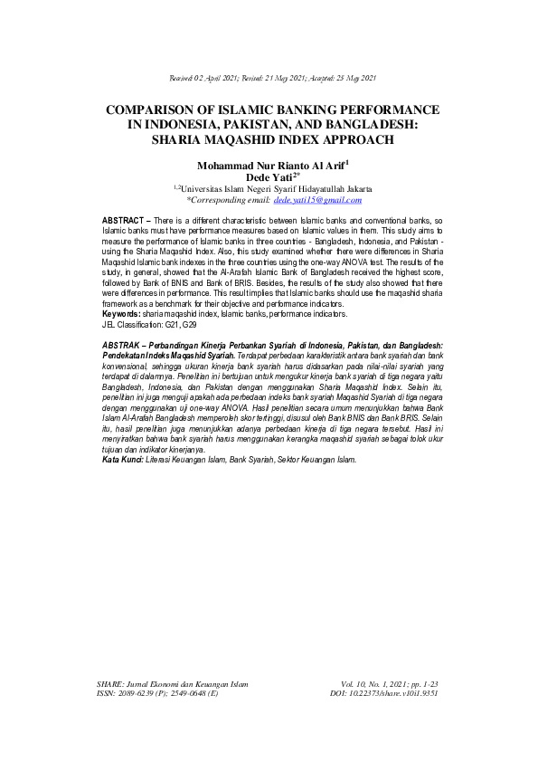 (PDF) Comparison of Islamic Banking Performance in Indonesia, Pakistan, and Bangladesh: Sharia ...
