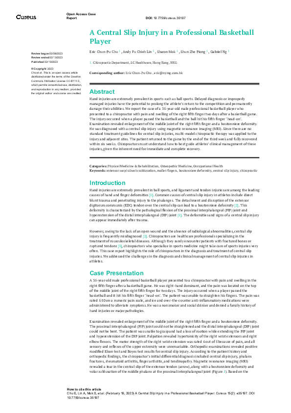 (PDF) A Central Slip Injury in a Professional Basketball Player