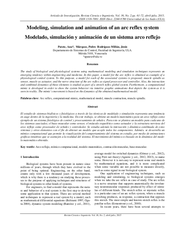 (PDF) Modeling, simulation and animation of an arc reflex system Modelado, simulación y ...