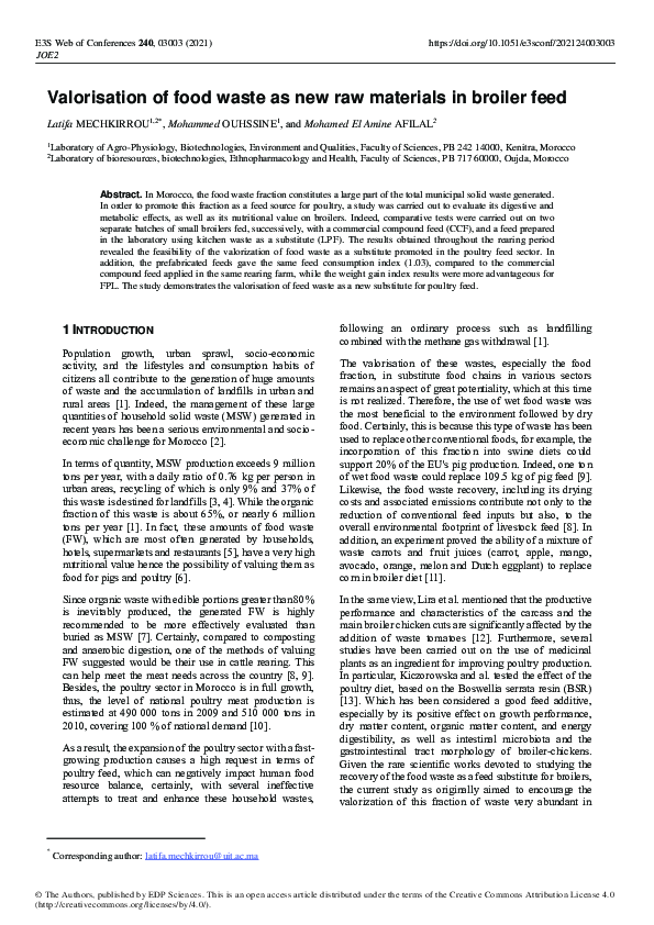 (PDF) Valorisation of food waste as new raw materials in broiler feed