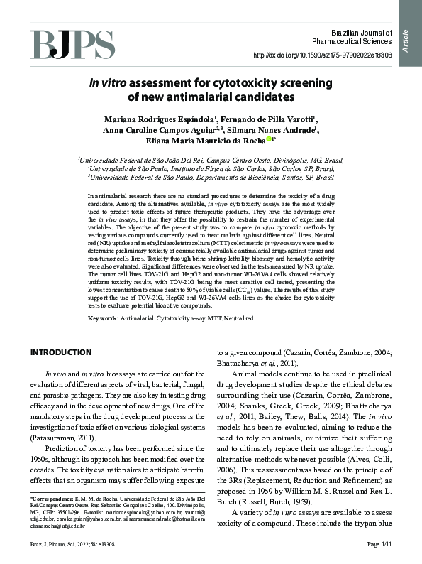 (PDF) In vitro assessment for cytotoxicity screening of new ...