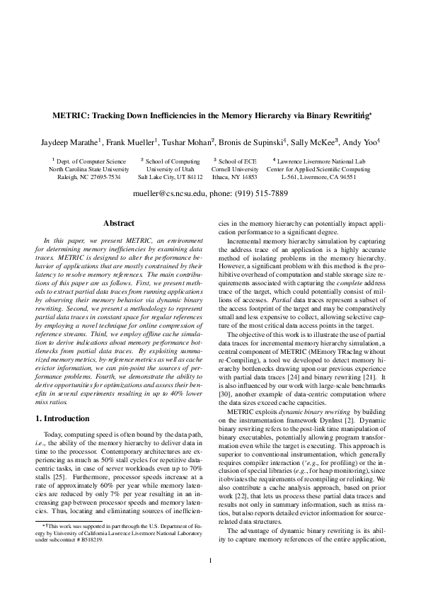 (PDF) METRIC: tracking down inefficiencies in the memory hierarchy via ... (PDF) METRIC: tracking down inefficiencies in the memory hierarchy via ...