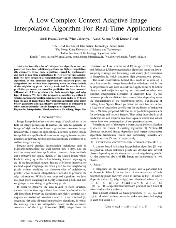 Pdf A Low Complex Context Adaptive Image Interpolation Algorithm For