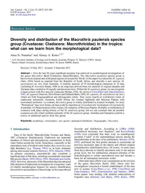 (PDF) Diversity and distribution of theMacrothrix paulensisspecies ...