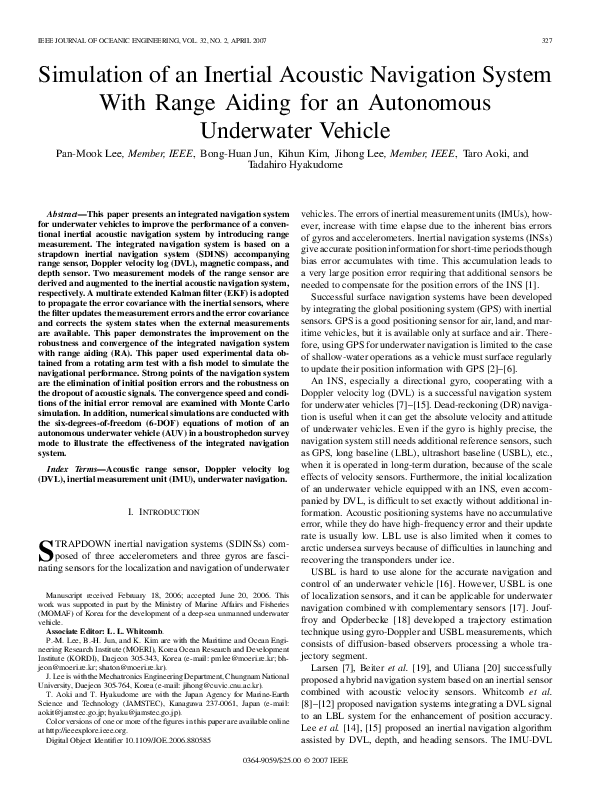 Pdf Simulation Of An Inertial Acoustic Navigation System With Range Aiding For An Autonomous