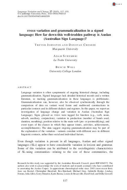 (PDF) finishvariation and grammaticalization in a signed language: How ...