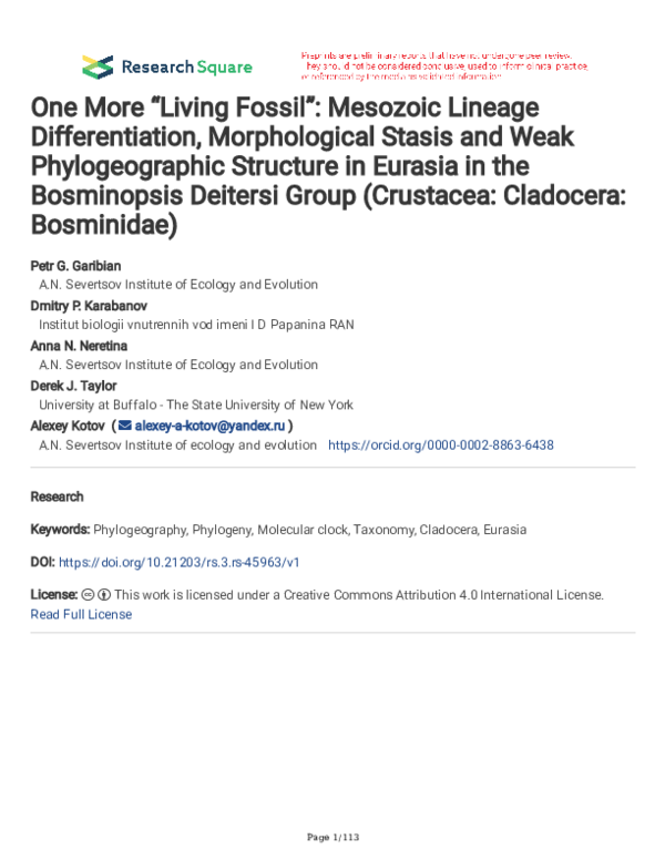 (PDF) One More “Living Fossil”: Mesozoic Lineage Differentiation ...
