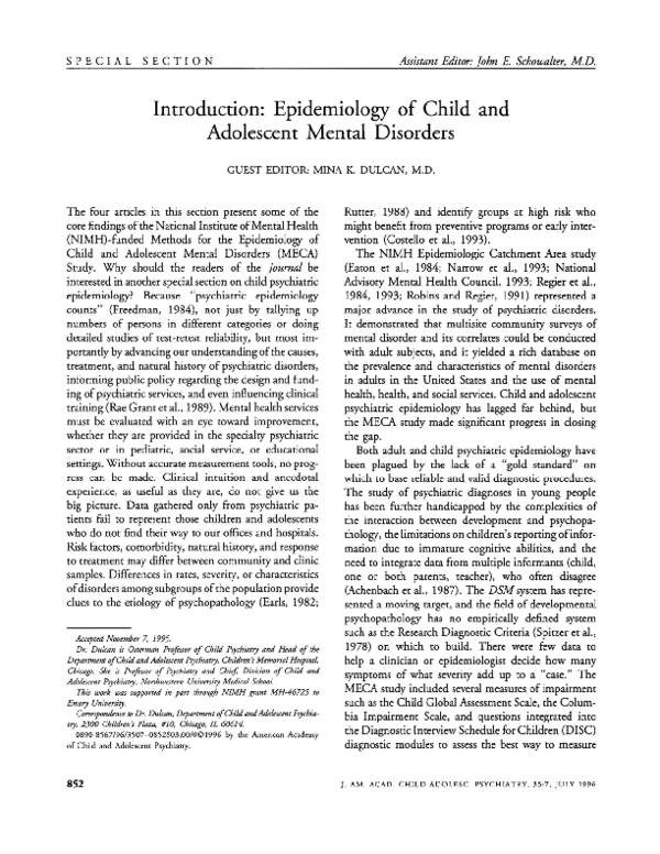 (PDF) Introduction: Epidemiology of Child and Adolescent Mental Disorders