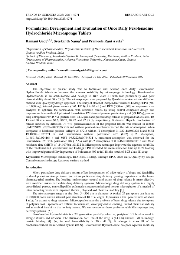 (PDF) Formulation Development and Evaluation of Once Daily Fexofenadine ...