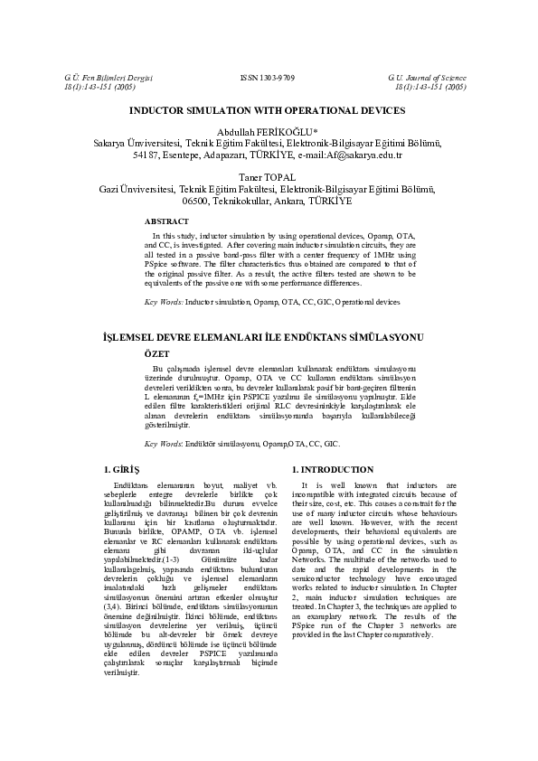 Pdf Inductor Simulation With Operational Devices