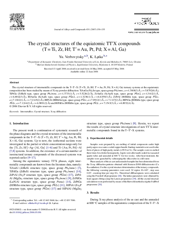 The crystal structures of the equiatomic TT′X compounds (T=Ti, Zr, Hf ...