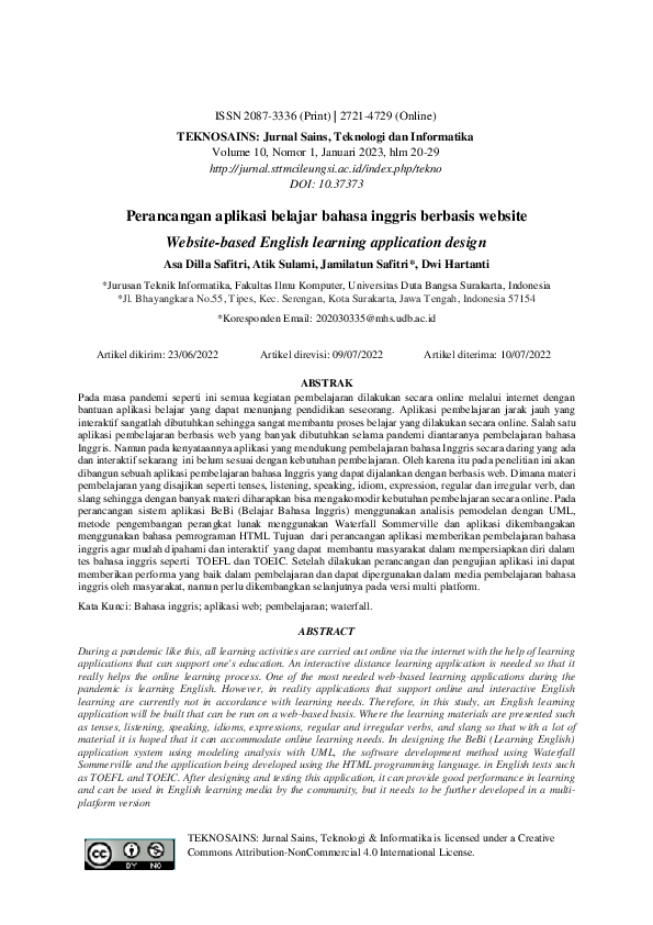 (PDF) Perancangan aplikasi belajar bahasa inggris berbasis website
