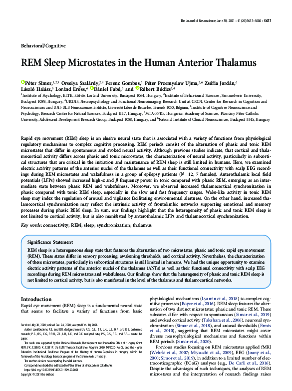 (PDF) REM Sleep Microstates in the Human Anterior Thalamus