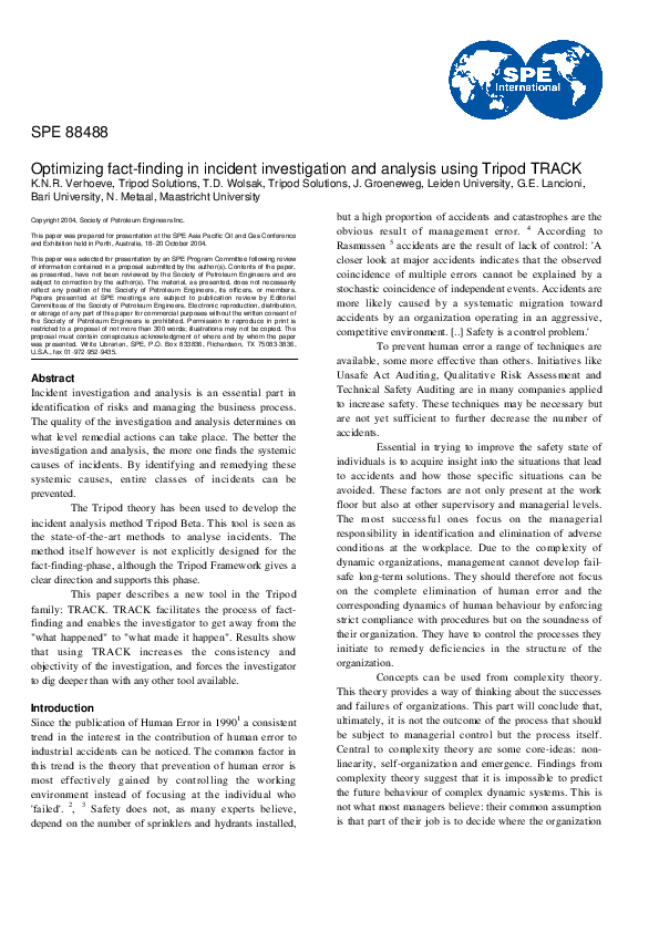(PDF) Optimizing Fact-Finding in Incident Investigation and Analysis ...