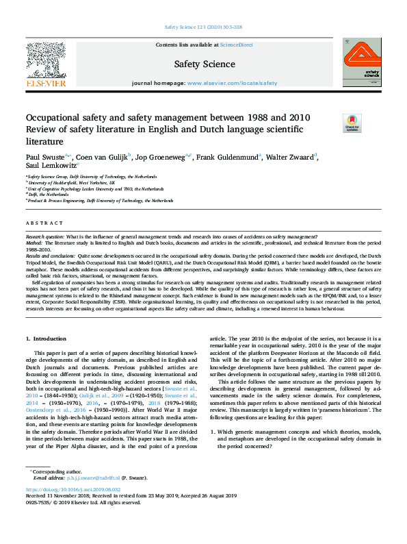 (PDF) Occupational safety and safety management between 1988 and 2010