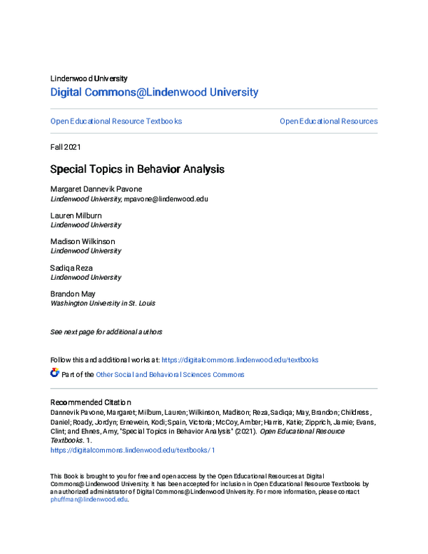 (PDF) Special Topics in Behavior Analysis