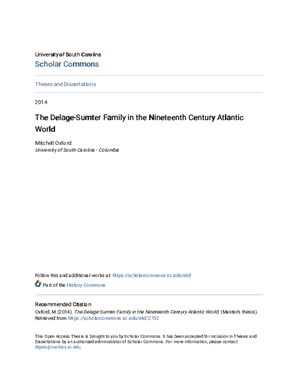 (PDF) The Delage-Sumter Family in the Nineteenth Century Atlantic World