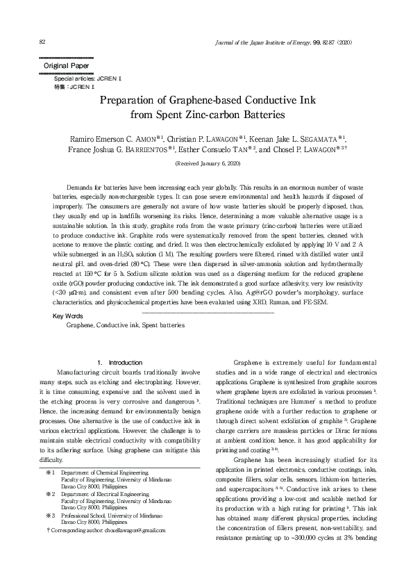 (PDF) Preparation of Graphene-based Conductive Ink from Spent Zinc-carbon Batteries