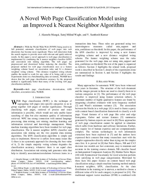 (PDF) A Novel Web Page Classification Model using an Improved k Nearest Neighbor Algorithm