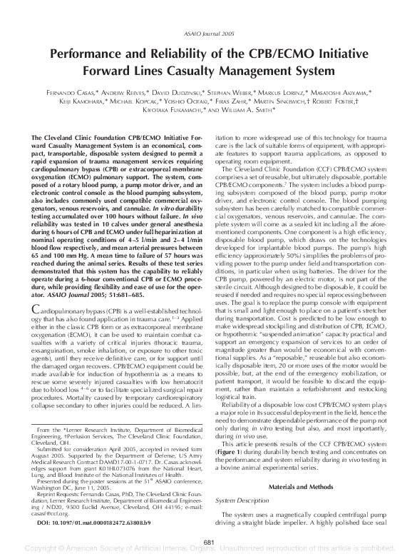 (PDF) Performance and Reliability of the CPB/ECMO Initiative Forward Lines Casualty Management ...
