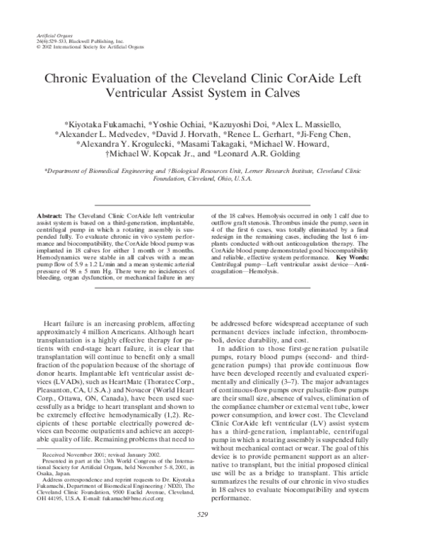 (PDF) Chronic Evaluation of the Cleveland Clinic CorAide Left ...