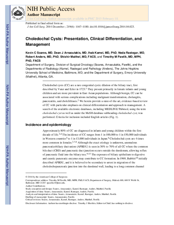 (PDF) Choledochal cysts: presentation, clinical differentiation, and management