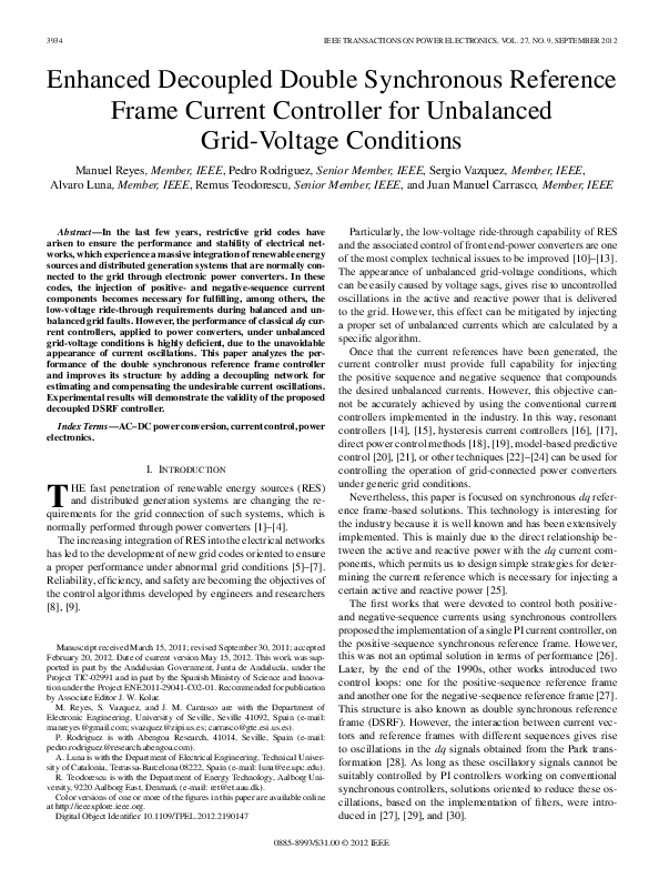 (PDF) Enhanced Decoupled Double Synchronous Reference Frame Current Controller for Unbalanced ...