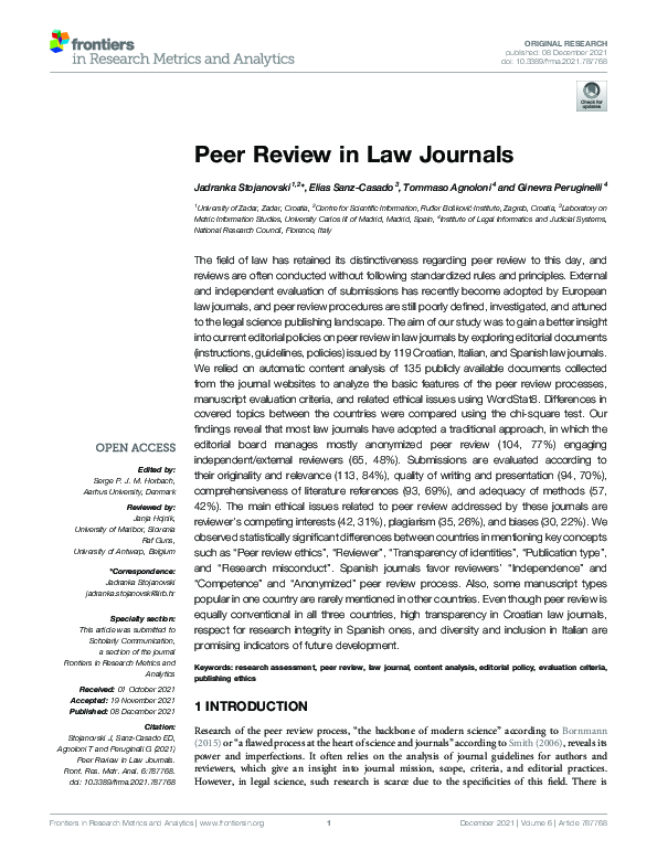 (PDF) Peer Review in Law Journals