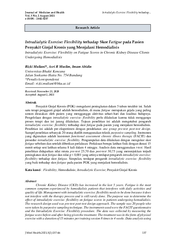 (PDF) Intradialytic Exercise: Flexibility terhadap Skor Fatigue pada Pasien Penyakit Ginjal ...