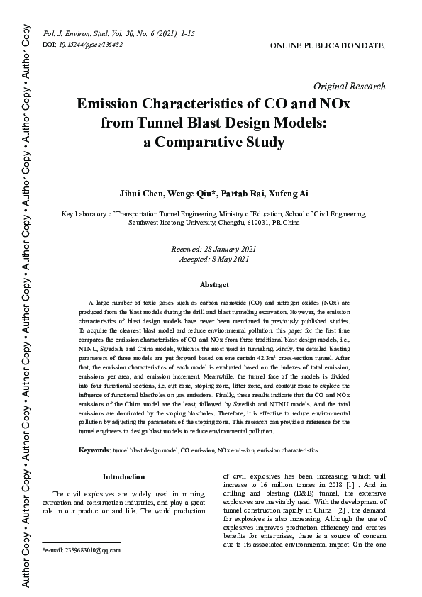 (PDF) Emission Characteristics of CO and NOx from Tunnel Blast Design ...